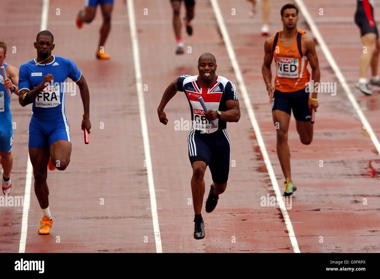 Great Britain's Mark Lewis-Francis competes in the 4x100m relay Stock ...
