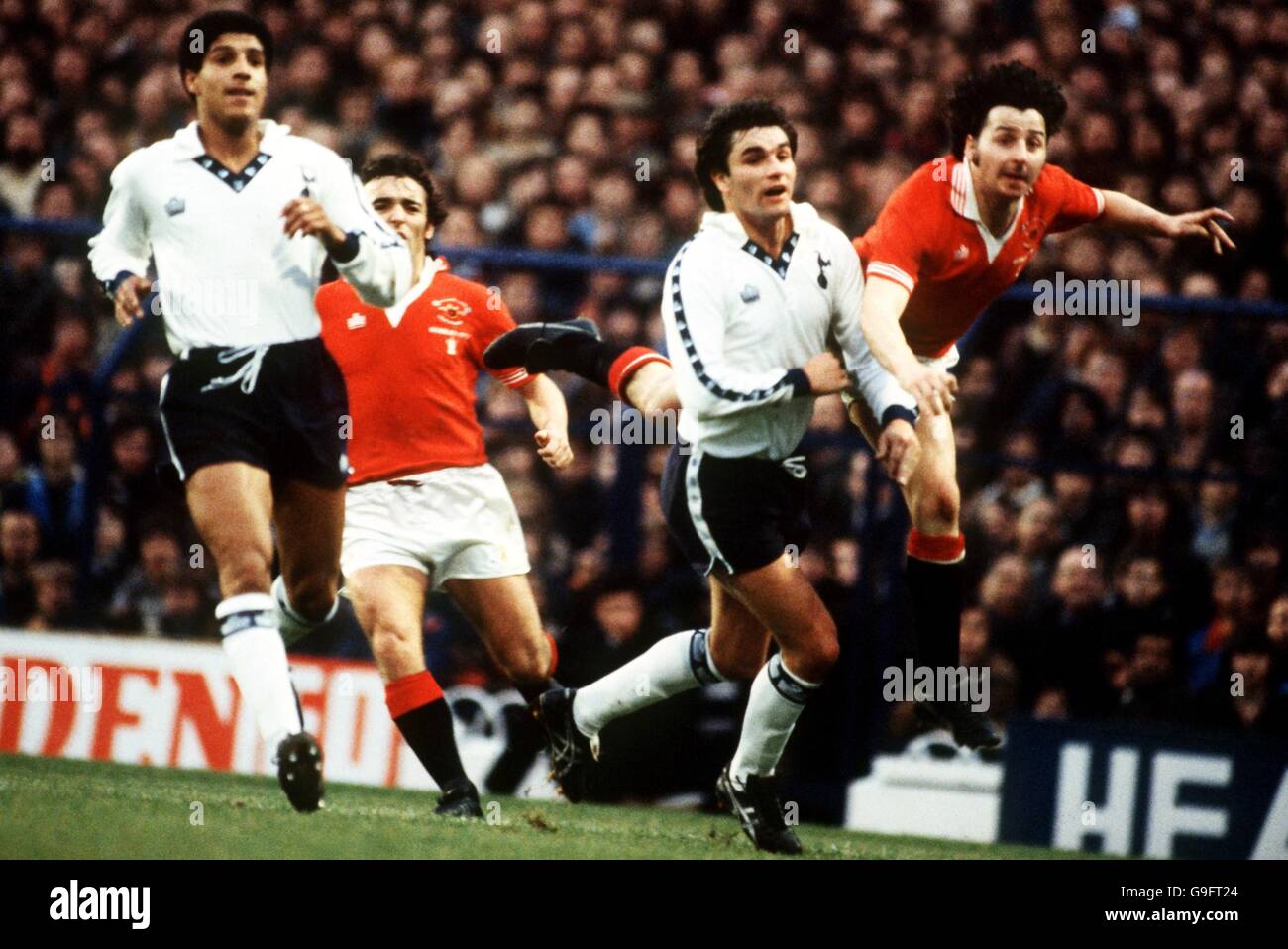 (L-R) Chris Hughton (T.H), Lou Macari (M.U), John Pratt (T.H) and ...
