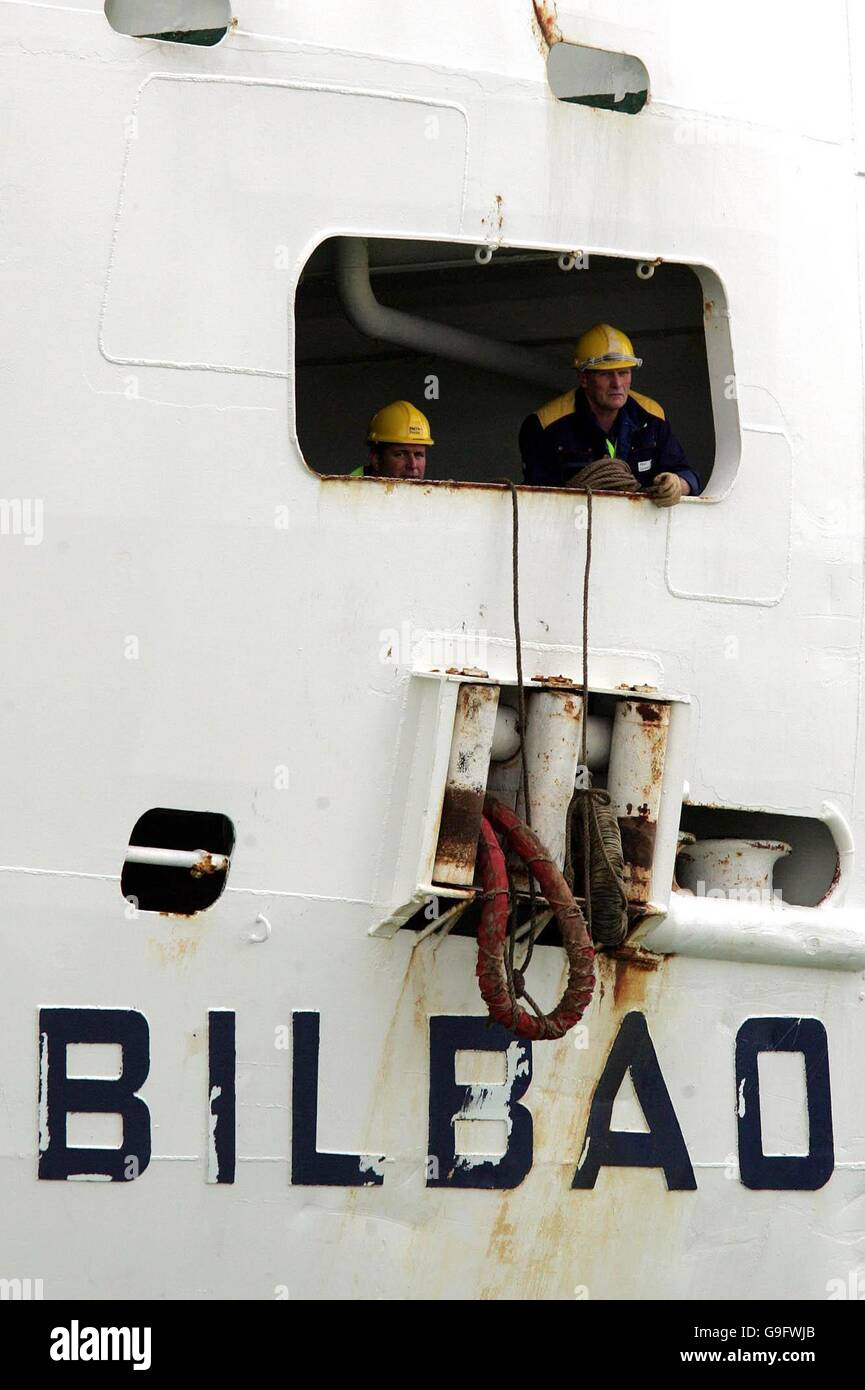 The Pride of Bilbao passenger ferry preparing to dock at Portsmouth ...