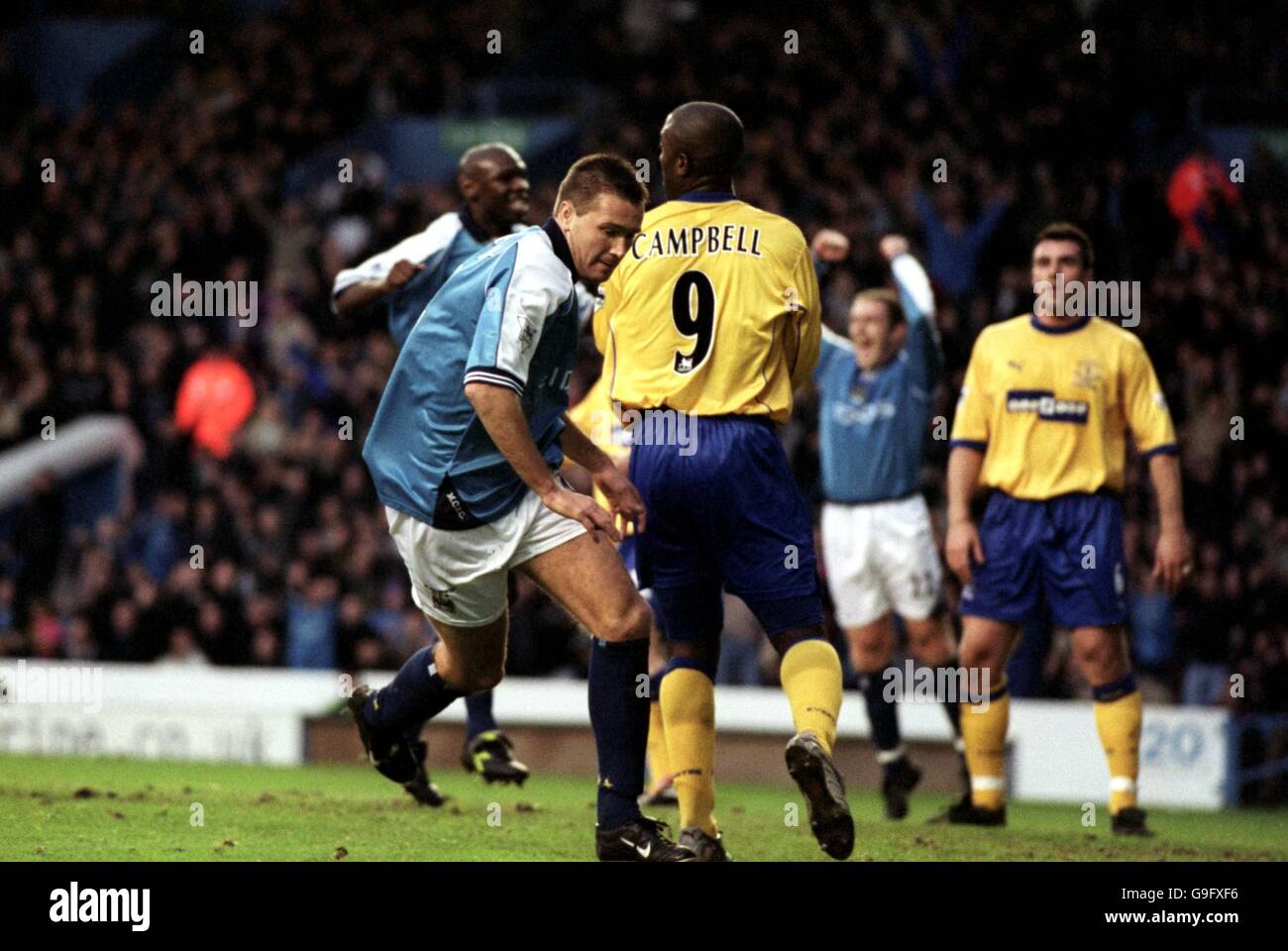 Manchester City's Steve Howey turns to celebrate scoring the second ...