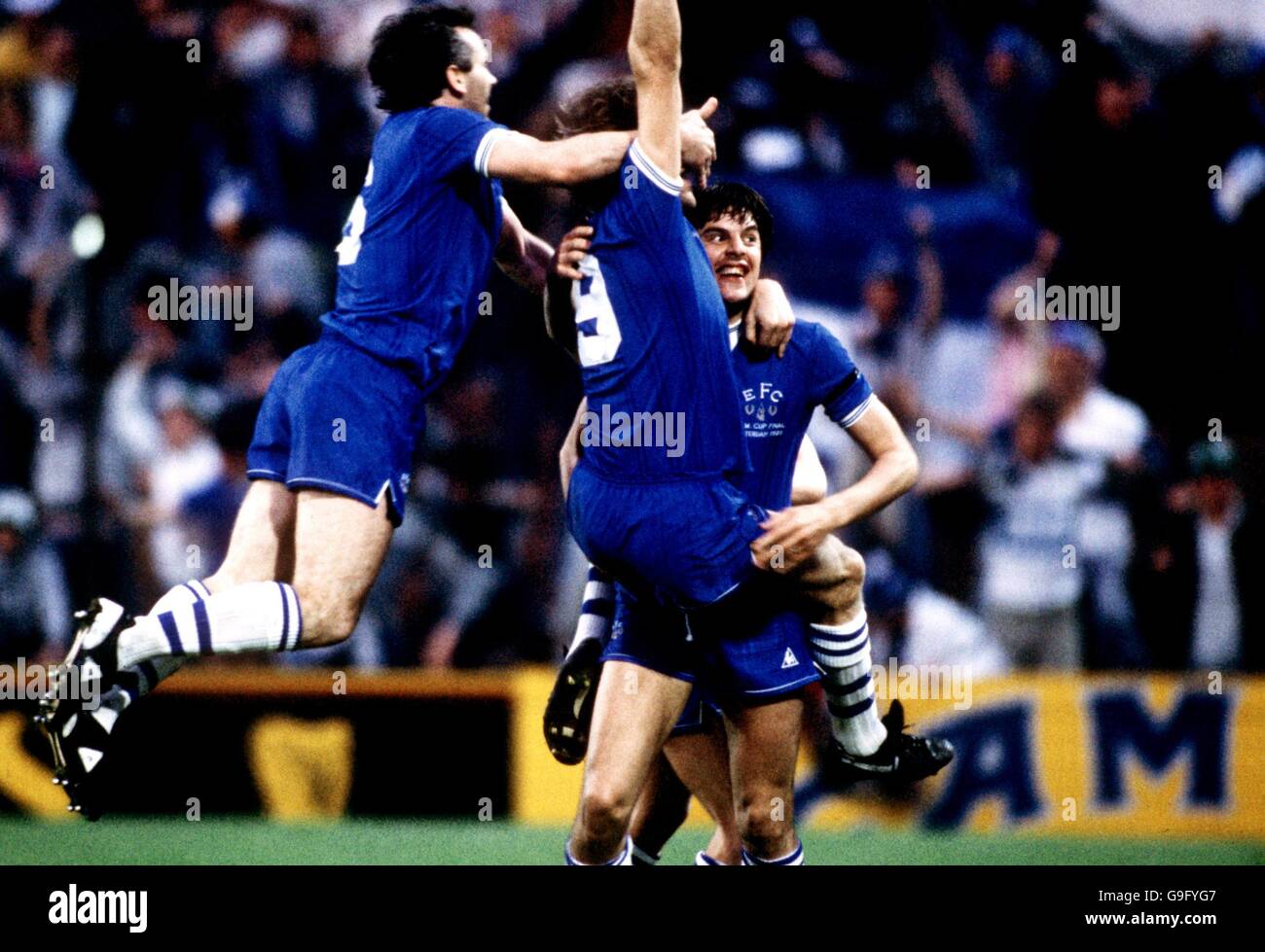 Everton's Andy Gray (c) celebrates scoring the opening goal with ...