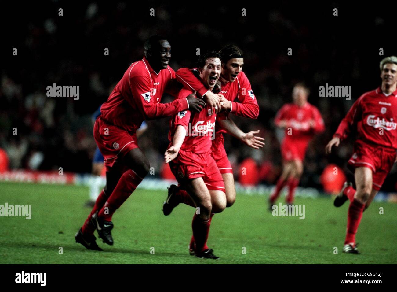 Liverpools robbie fowler celebrates emile after goal hi-res stock ...
