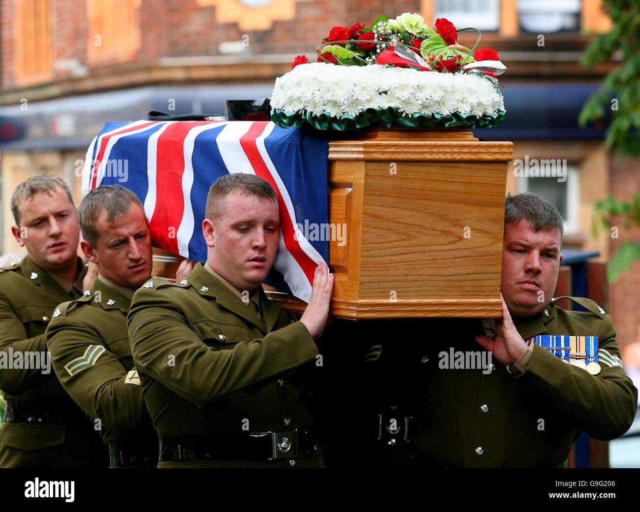 The coffin of Corporal Matthew Cornish of the 1st Battalion The Light ...