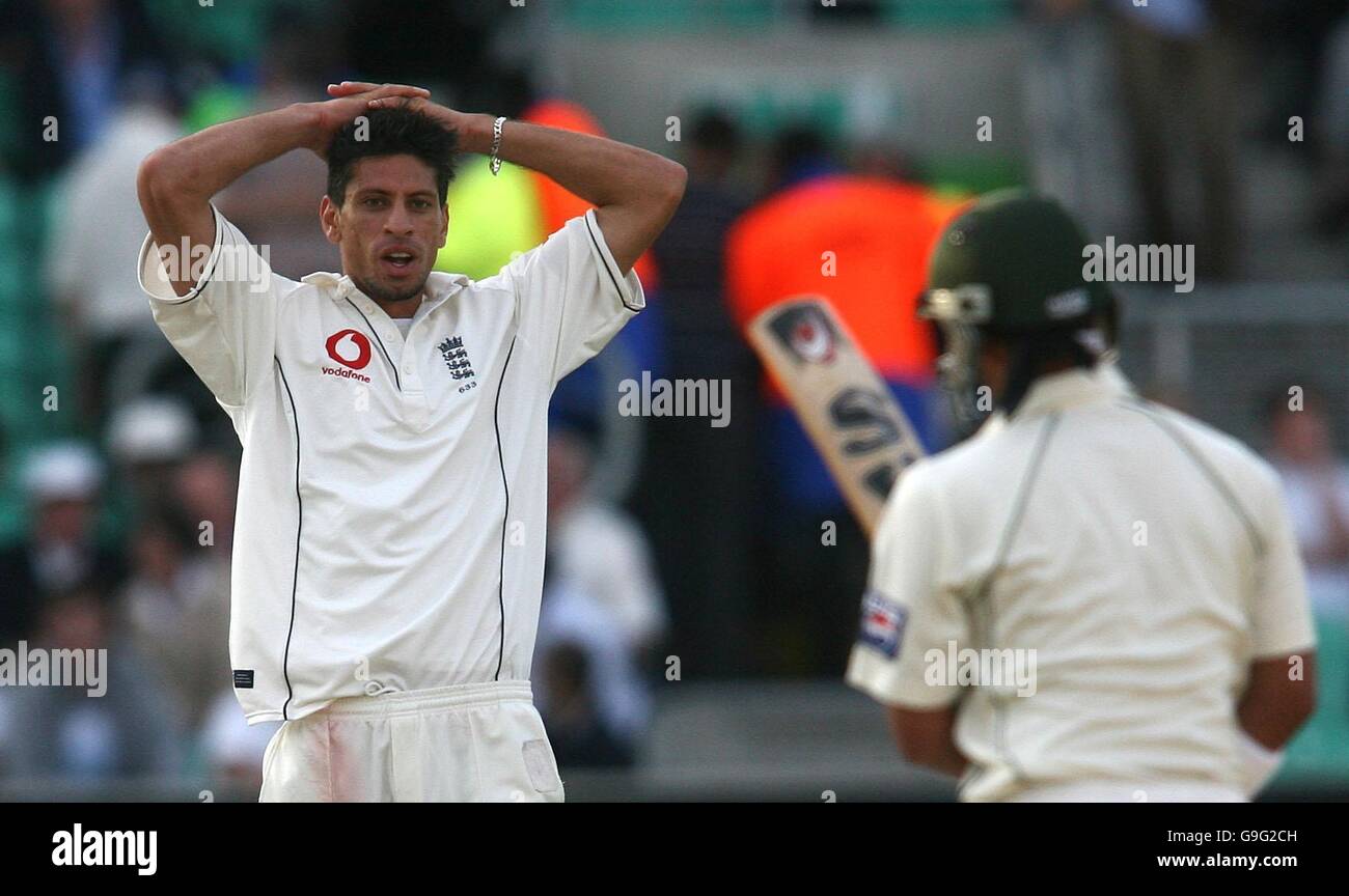 England's Shahid Mahmood shows his side's frustration, as he faces ...