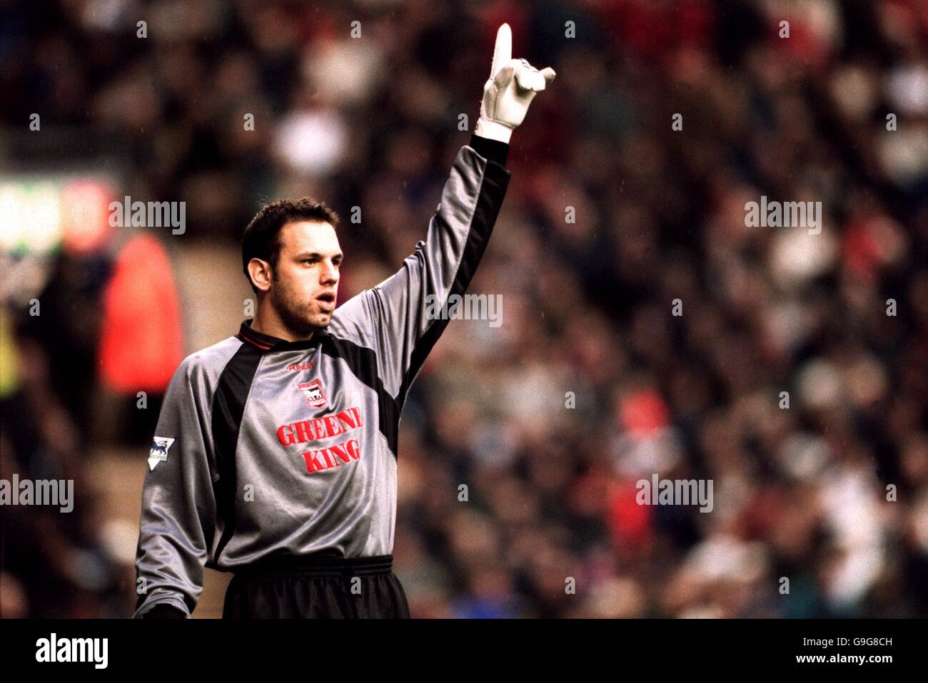 Ipswich Town goalkeeper Richard Wright points the way to third place in ...