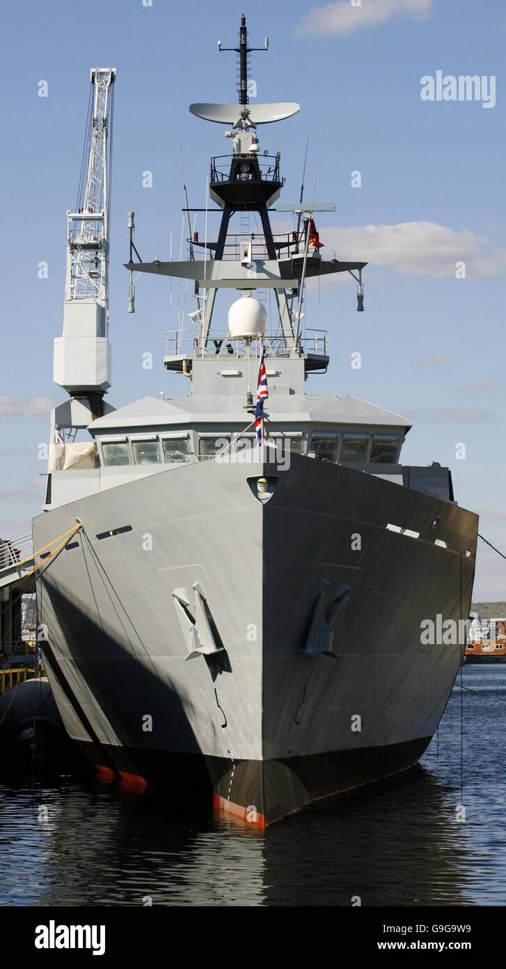 The Royal Navy's new 80 metre Offshore Patrol Vessel HMS Clyde is ...