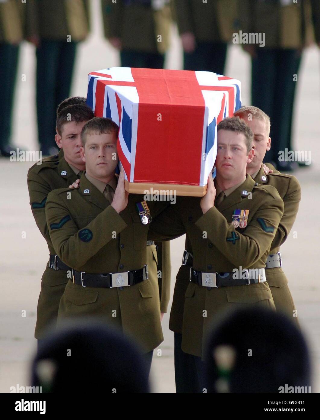 The coffin containing the body of Lance Corporal Paul Muirhead from the ...