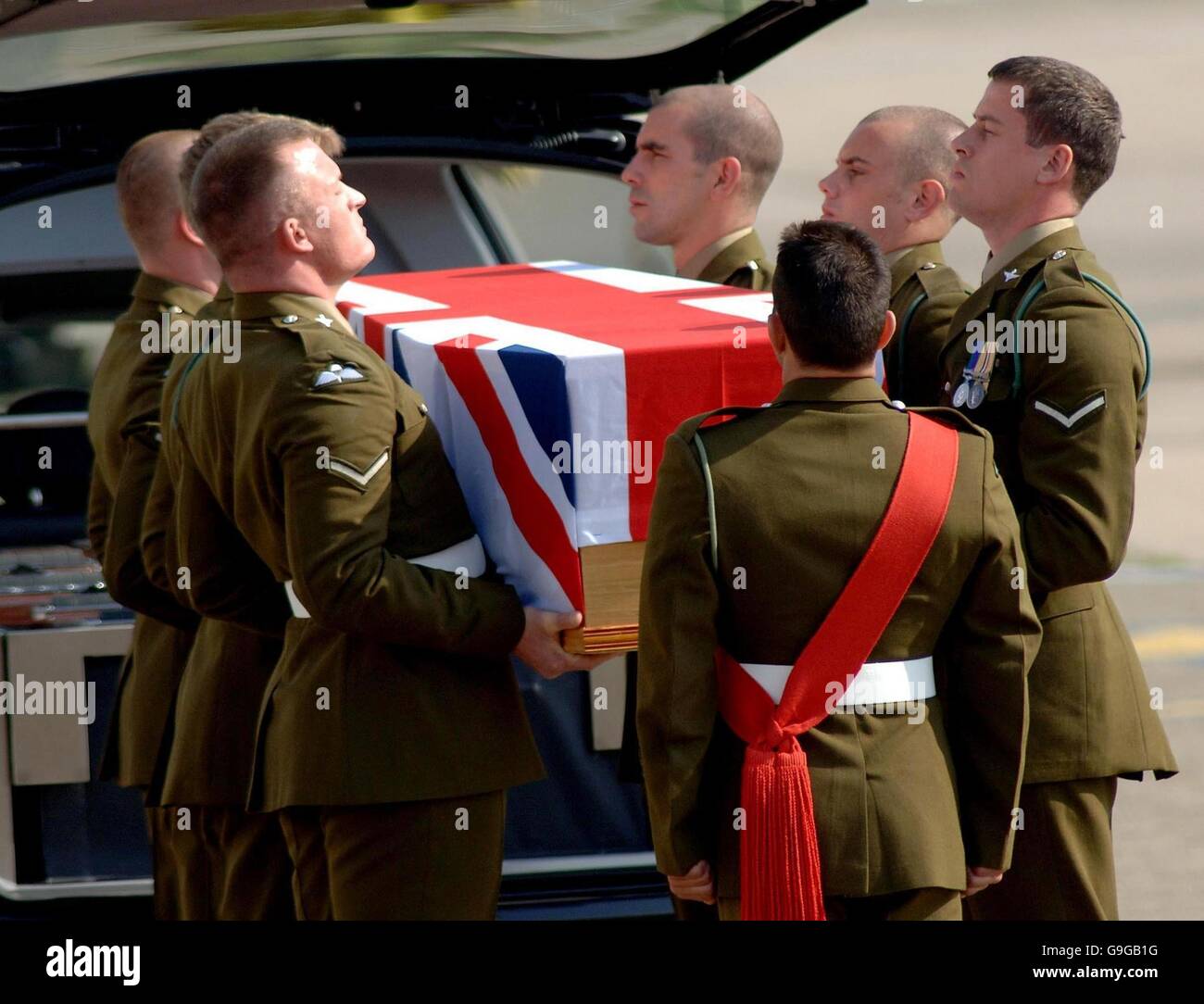 The coffin containing the body of Corporal Mark Wright of the 3rd ...