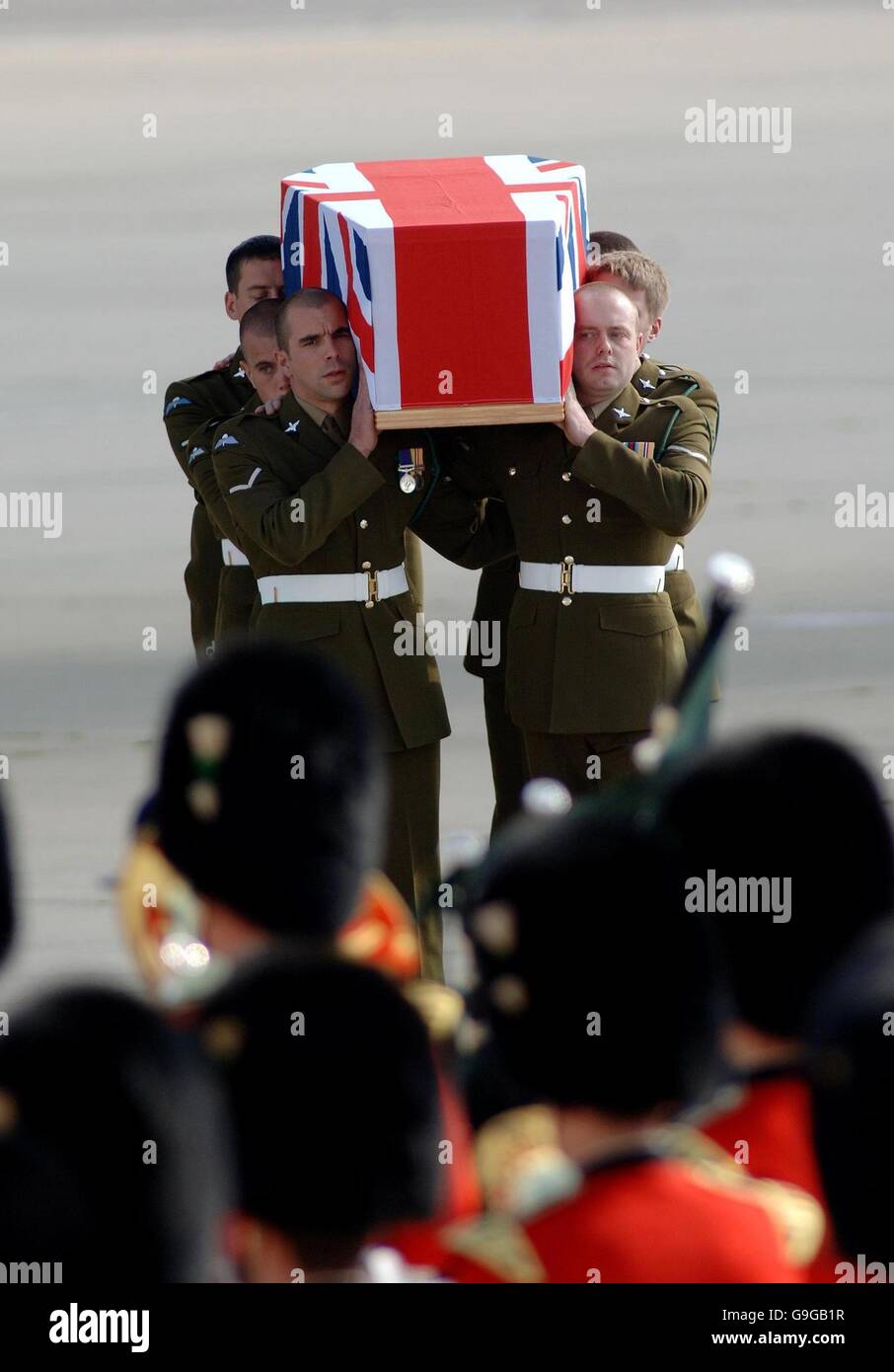 The coffin containing the body of Corporal Mark Wright of the 3rd ...