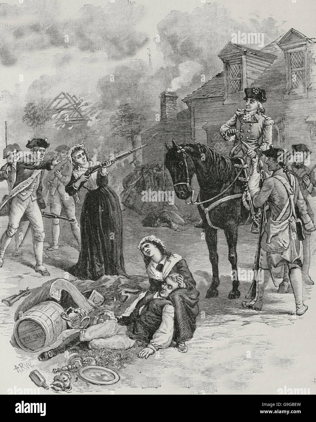 During american revolutionary war vintage illustration drawing sketch ...