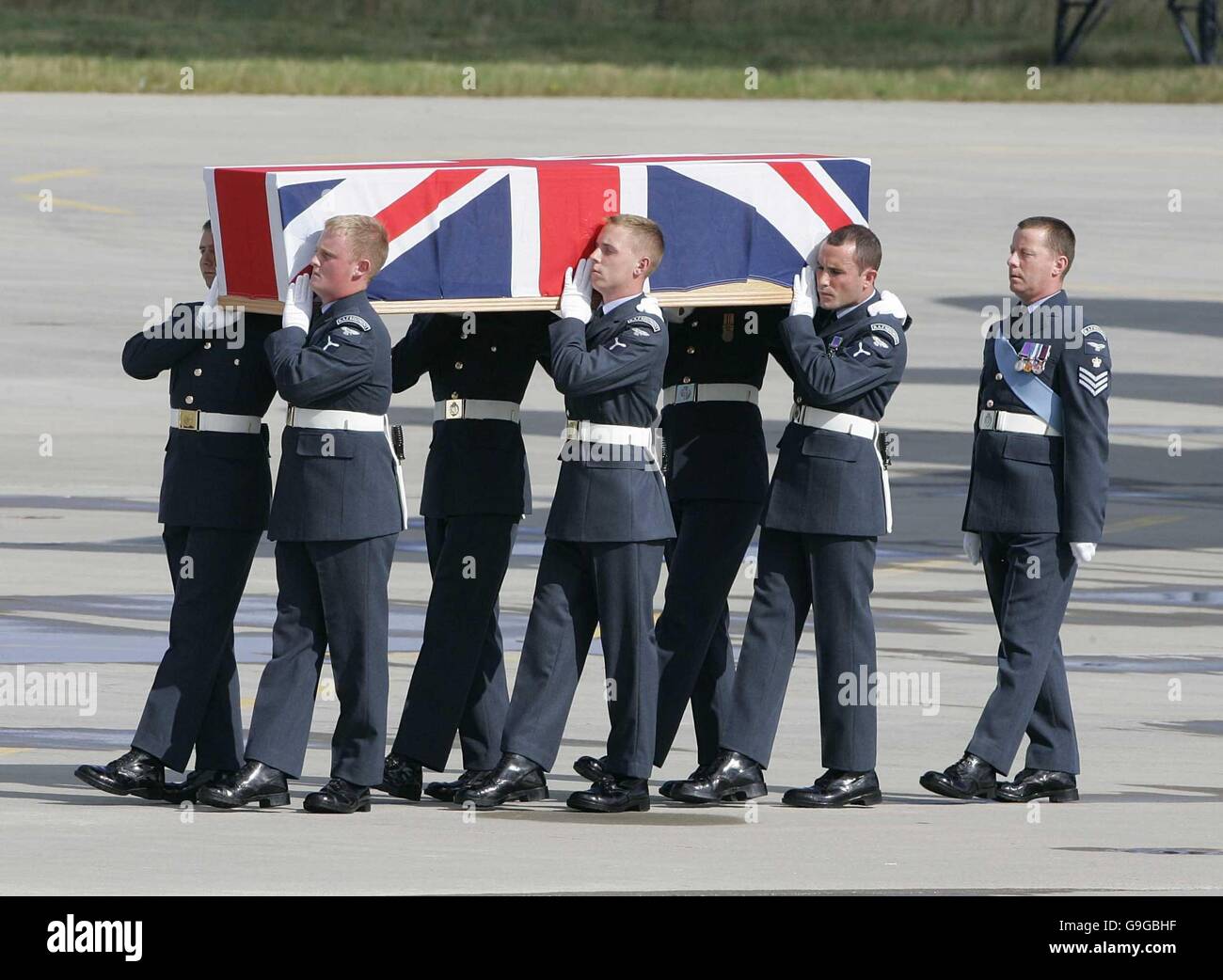 The coffin containing Flt Lt Gareth Nicholas of the Royal Air Force is ...