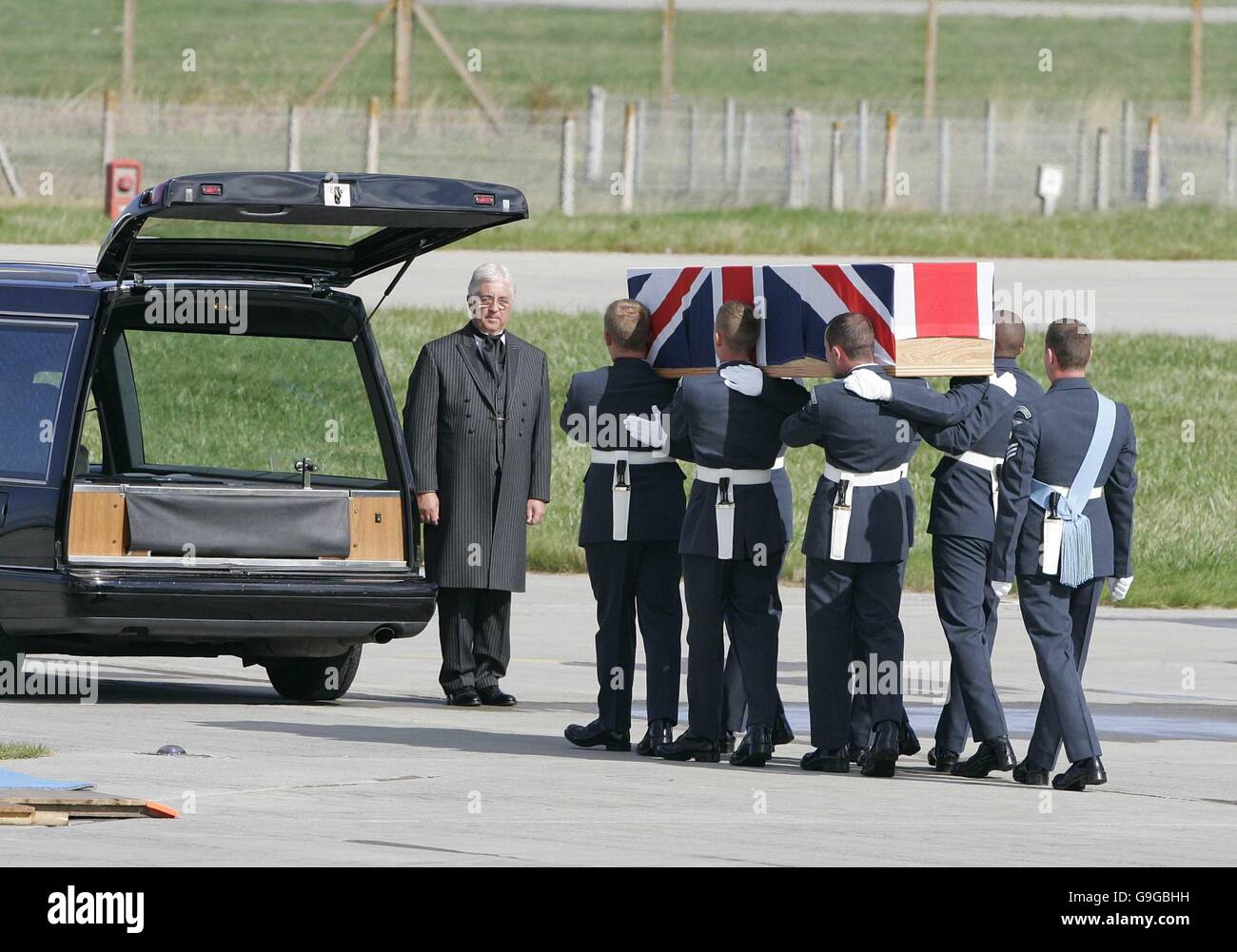 The coffin containing Flt Lt Gareth Nicholas of the Royal Air Force is ...