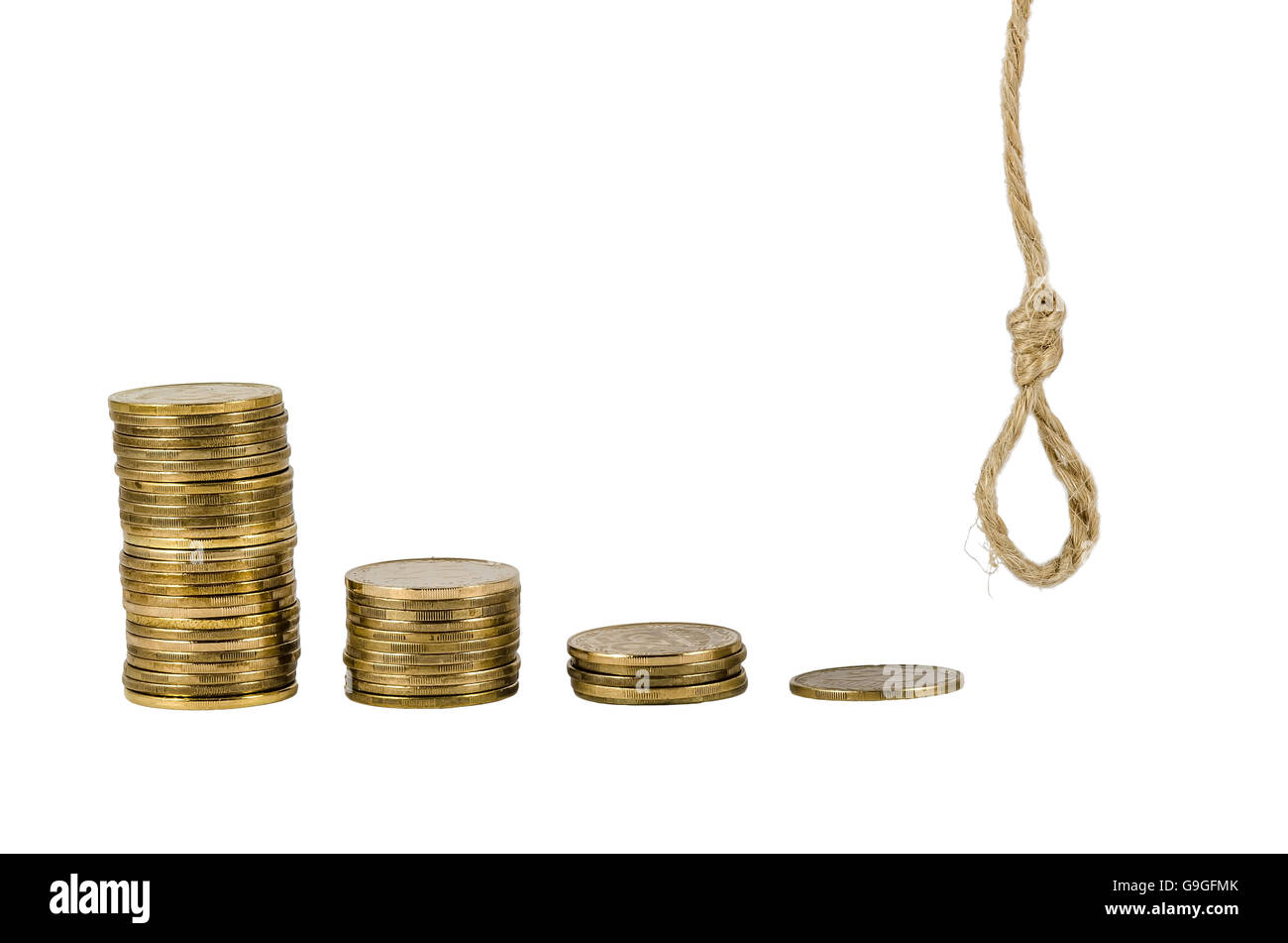 Bars of coins and knoted rope isolated on white Stock Photo - Alamy