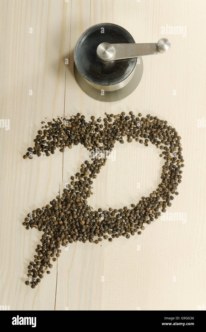 Pepper as "P" letter on wooden background black and white Stock Photo ...