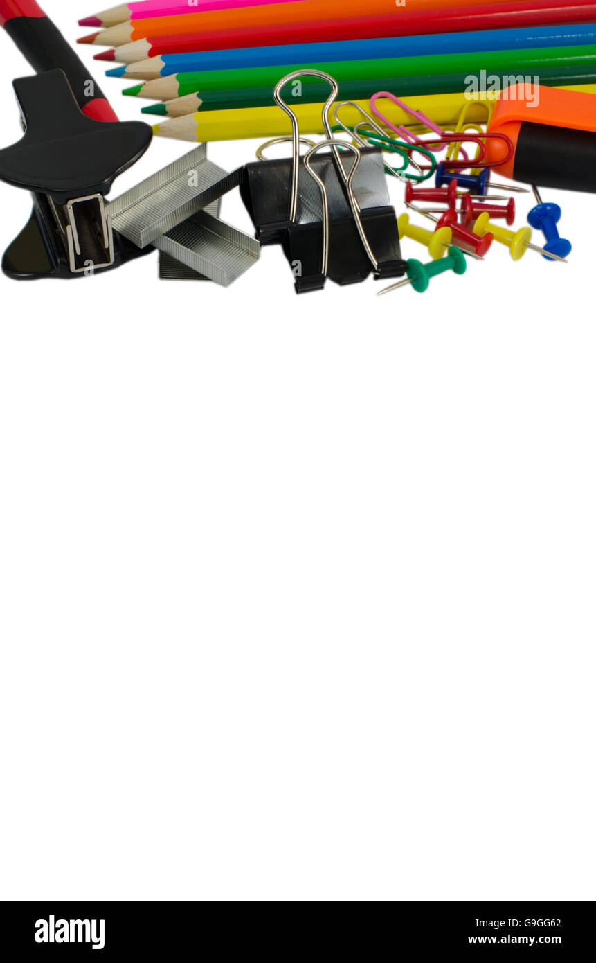 Stationery, office and student accessories isolated on white background ...