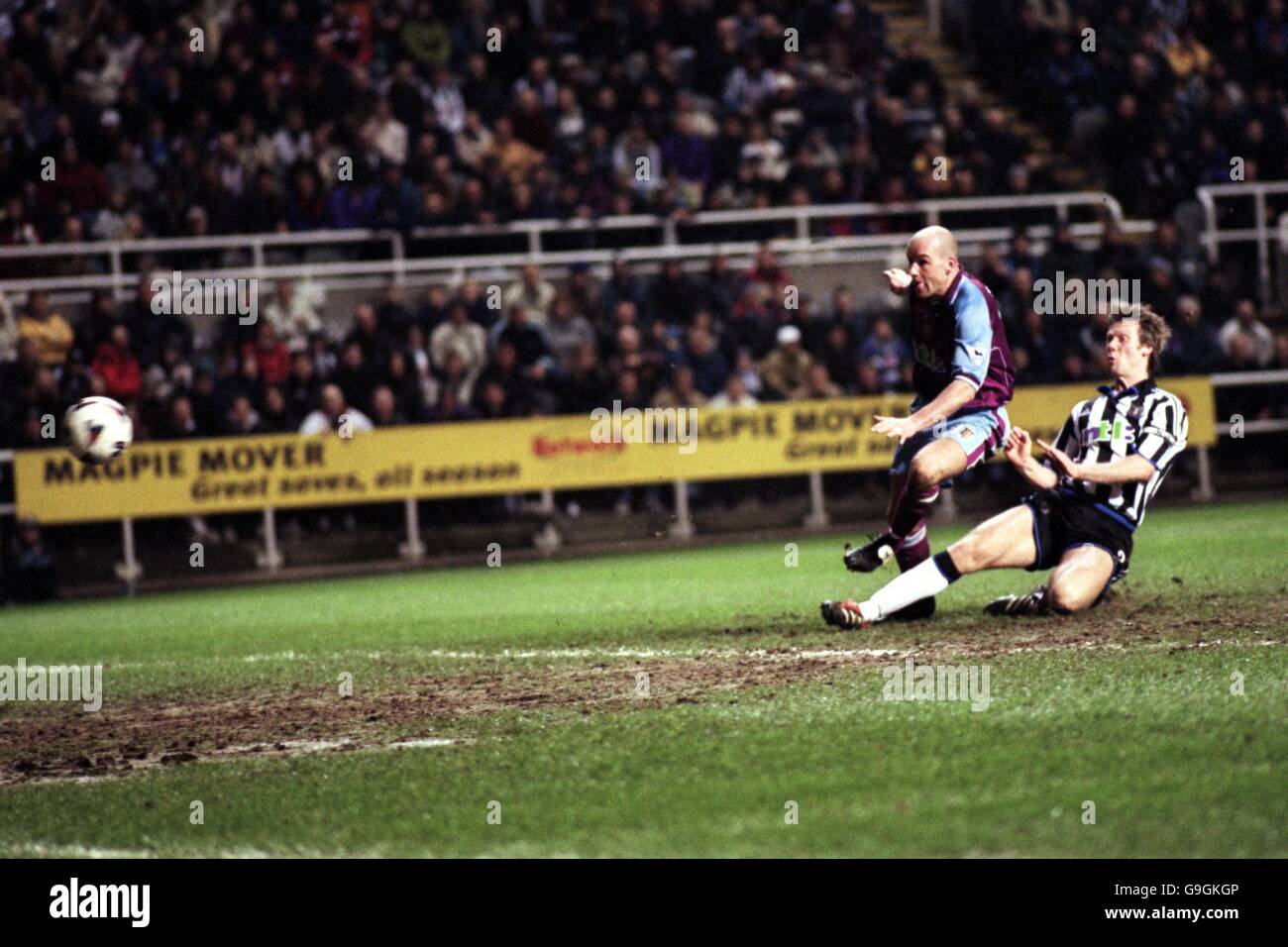 Newcastle United's Warren Barton cannot stop Aston Villa's Steve Stone ...