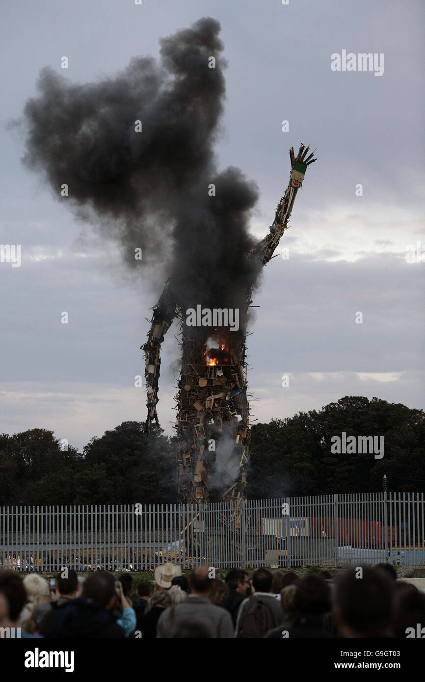 Waste Man sculpture set alight in Margate Stock Photo - Alamy