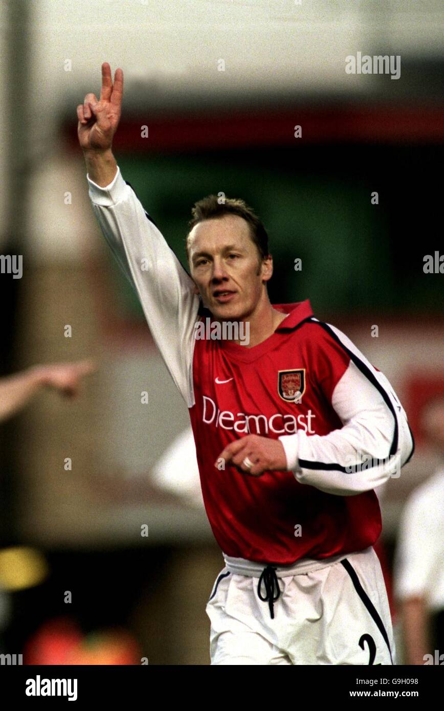 Arsenal's Lee Dixon celebrates Arsenal's second goal of the match ...