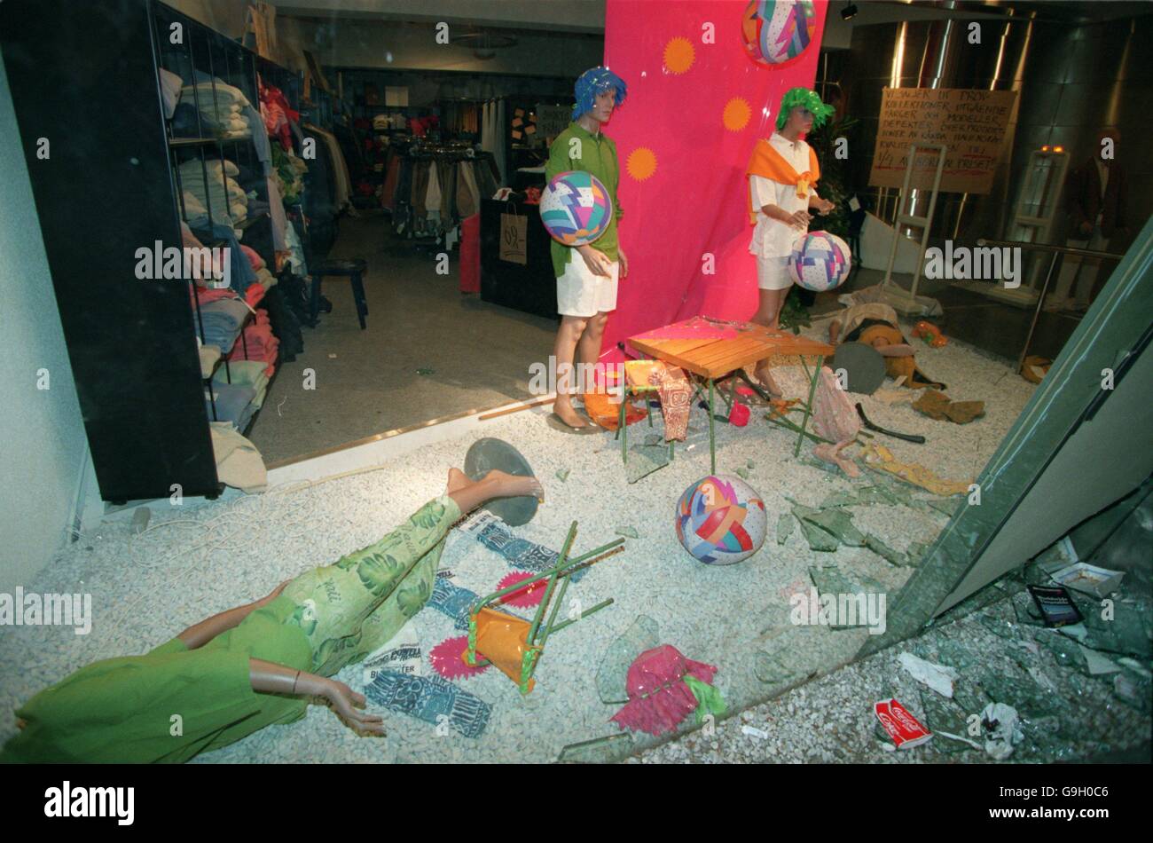 EUROPEAN CHAMPIONSHIPS SOCCER. SMASHED UP SHOP FRONT IN SWEDEN ...