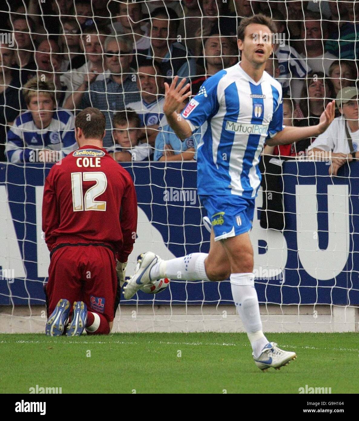 Colchester's Richard Garcia celebrates scoring against QPR during the ...