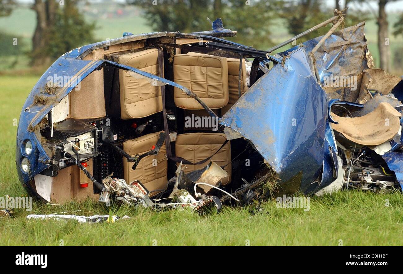 The scene of a helicopter crash next to Burnwynd Farm near Glassford in ...