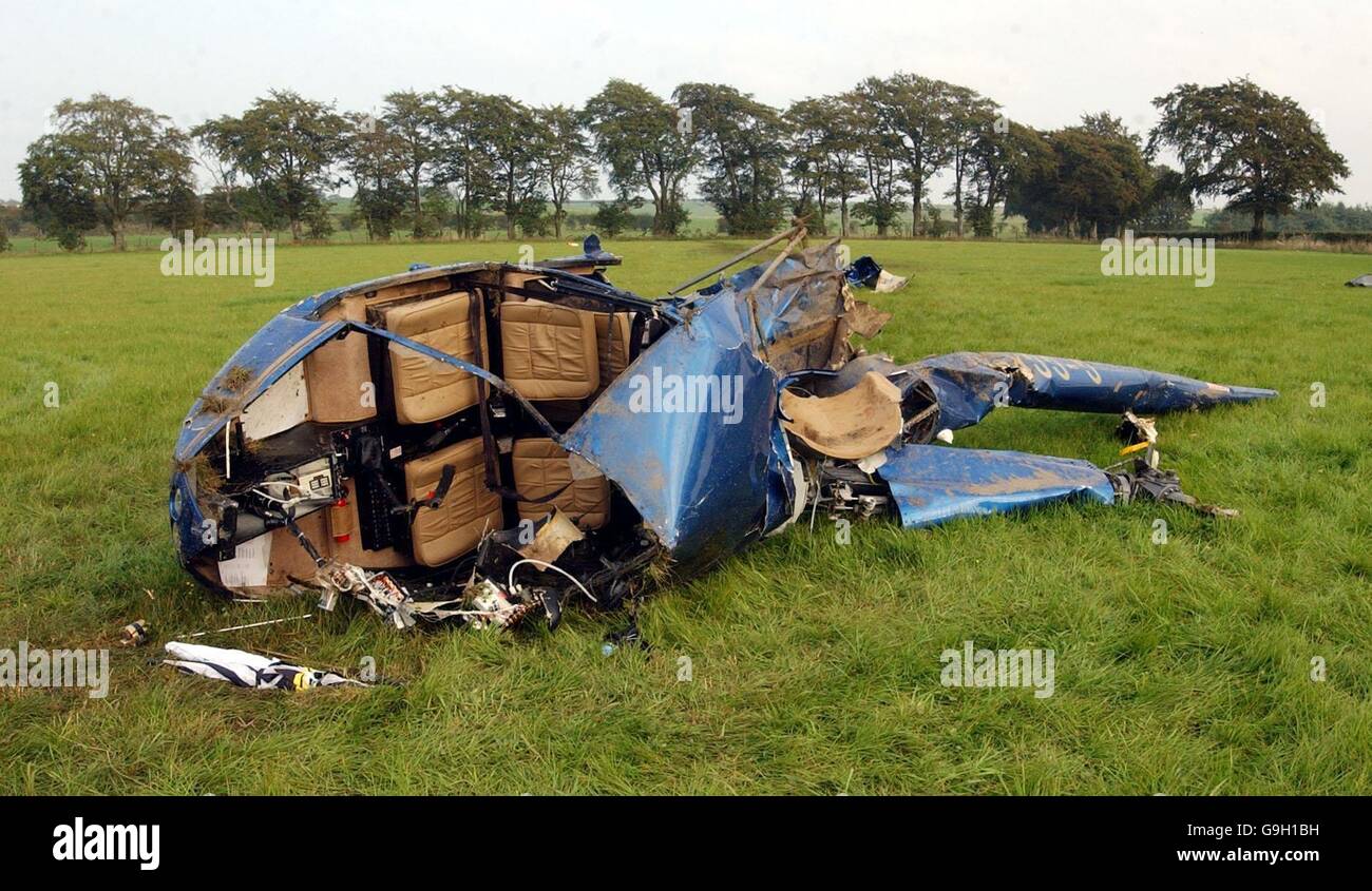 The scene of a helicopter crash next to Burnwynd Farm near Glassford in ...
