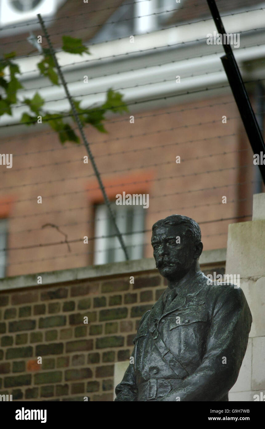 A statue of Lord Kitchener stands at the perimeter wall separating the ...