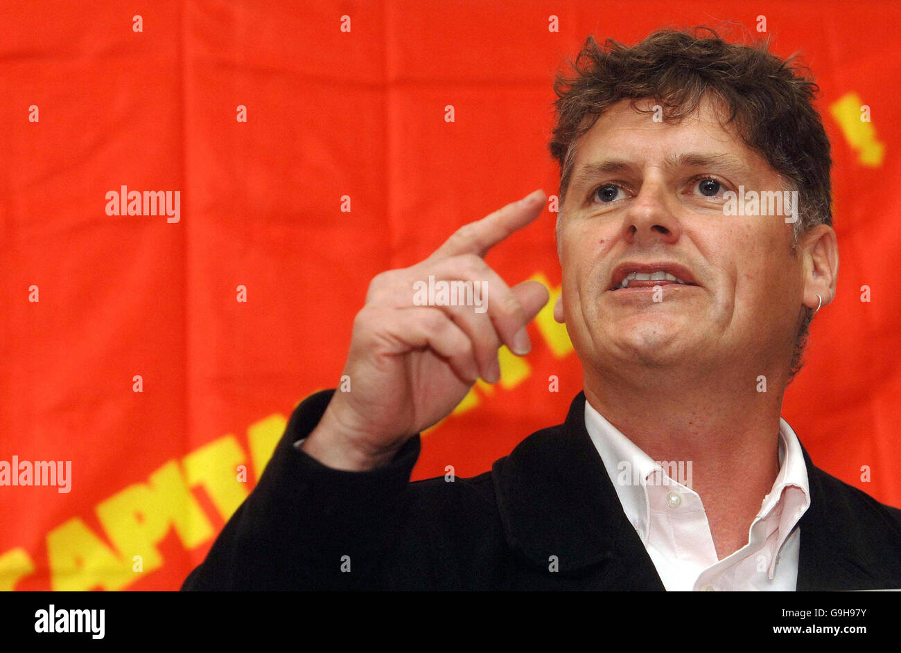 Scottish Socialist Party leader Colin Fox delivers his speech during ...
