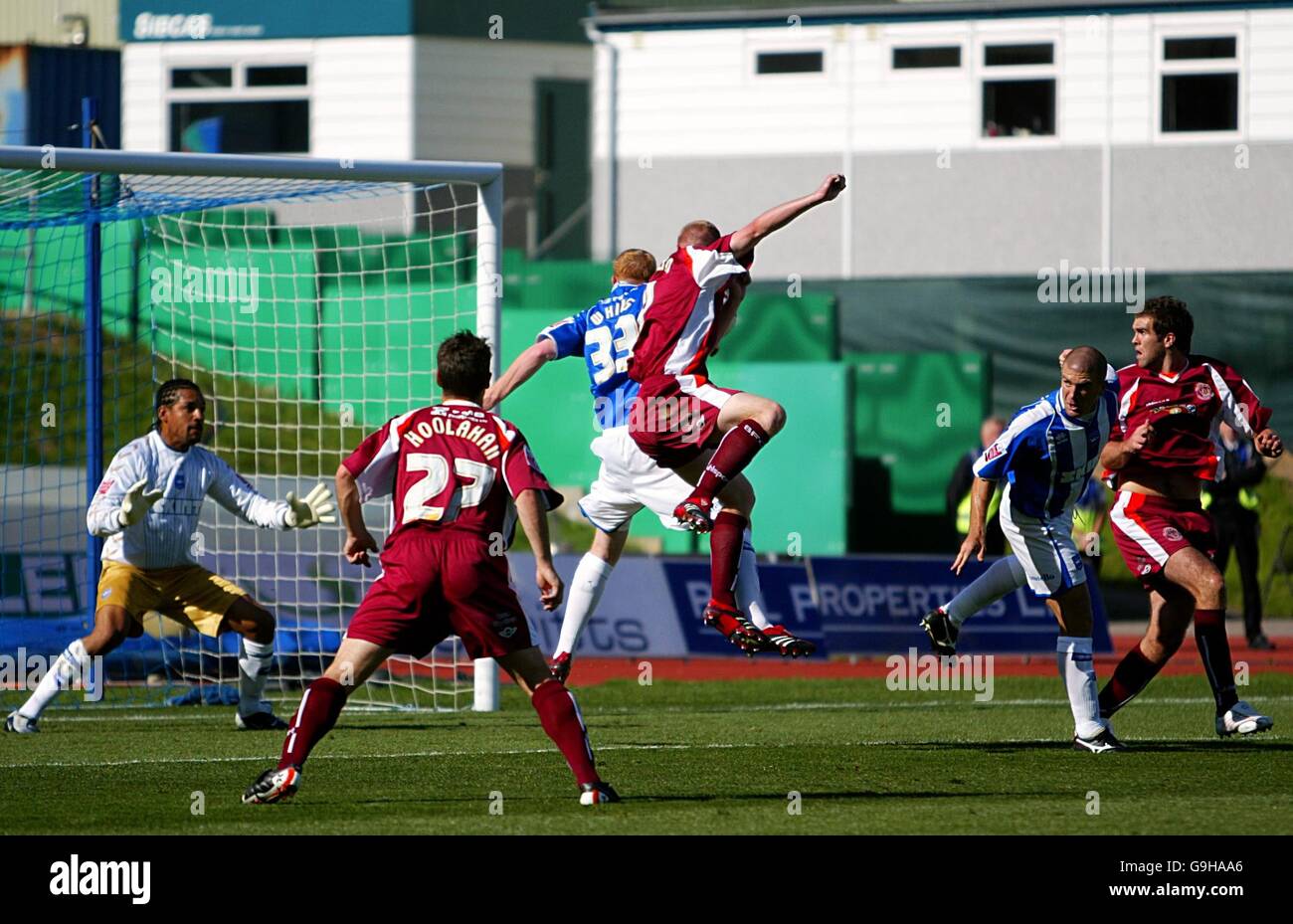 Blackpool's Keith Southern heads past Brighton & Hove Albion keeper ...