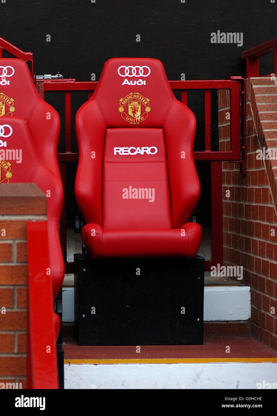 The substitutes bench at old trafford hi-res stock photography and ...
