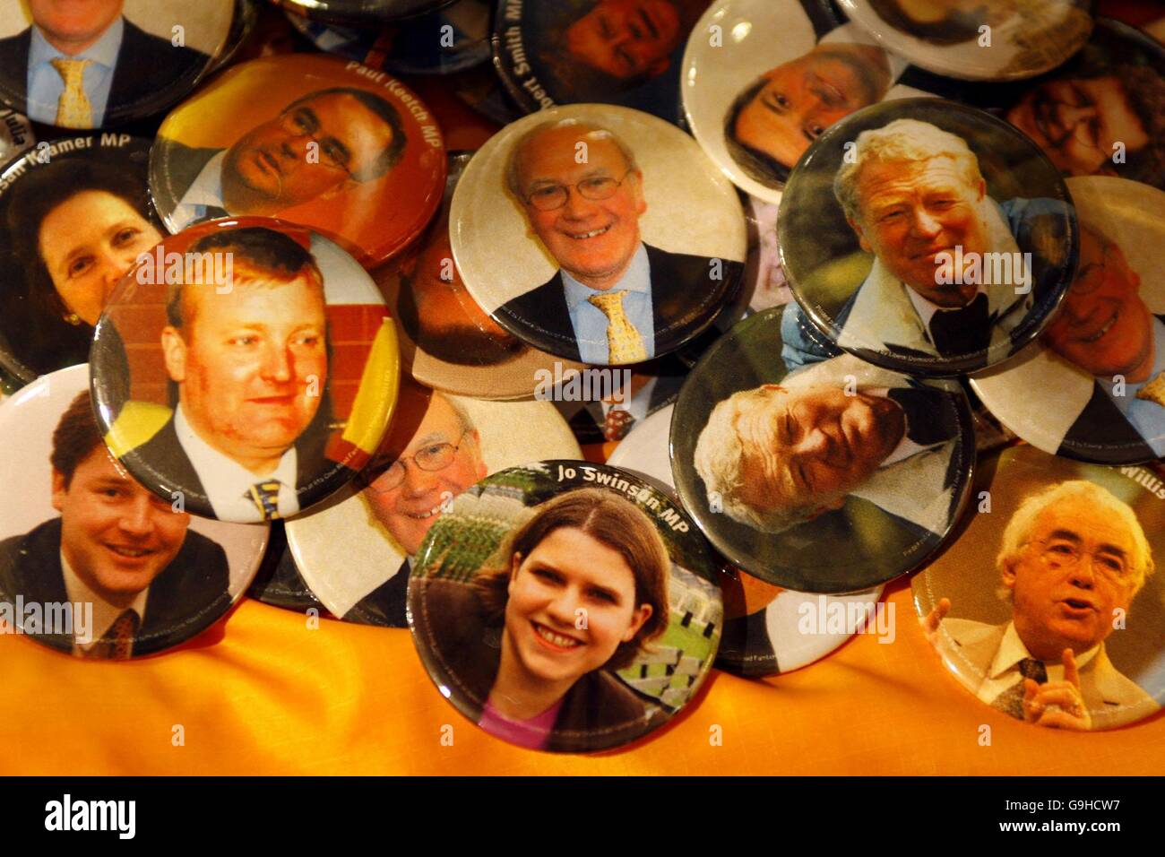 Pin badges and fridge magnets displaying the faces of Liberal Democrat ...