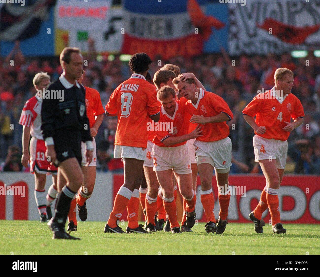 The netherlands celebrate dennis bergkamp goal netherlands v denmark hi ...