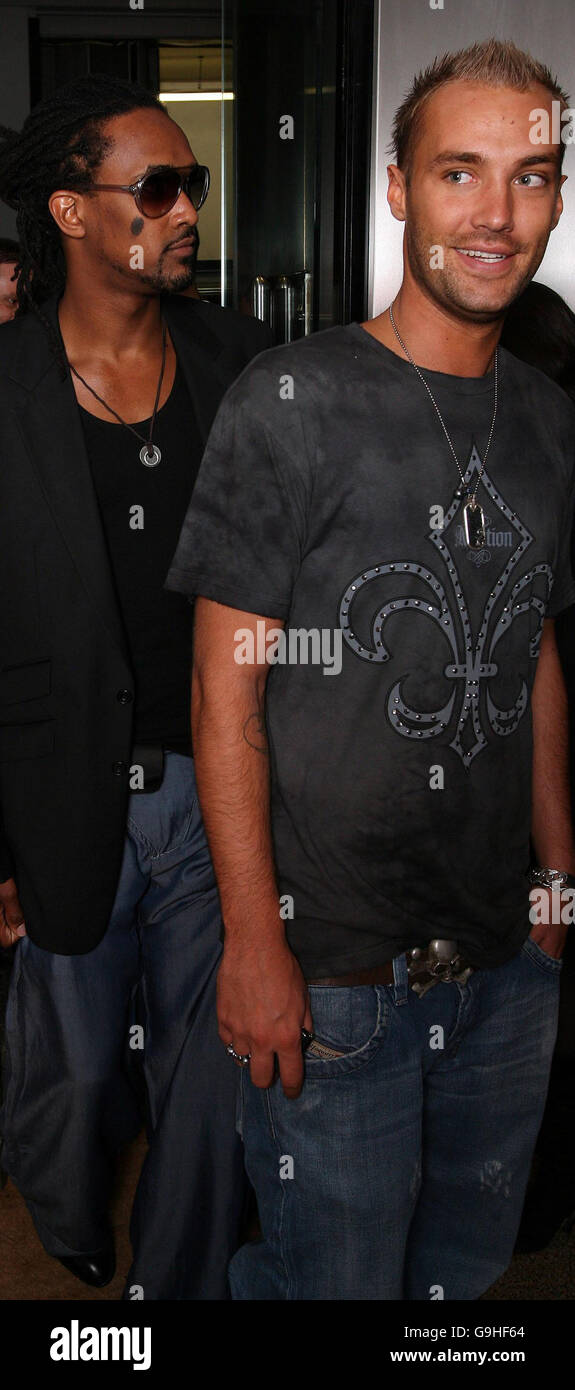 Callum Best (right) arrives with a friend (name not known) at the party ...