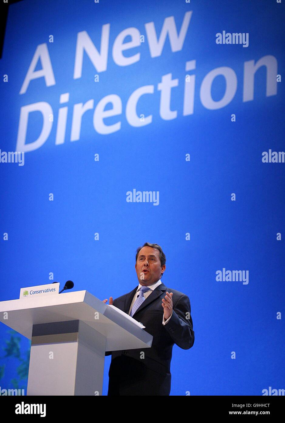 Shadow Defence Secretary Dr Liam Fox speaking at the conference Stock ...