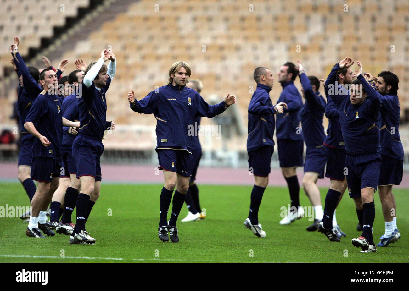 Scotland during a training session at the olympic stadium hi-res stock ...