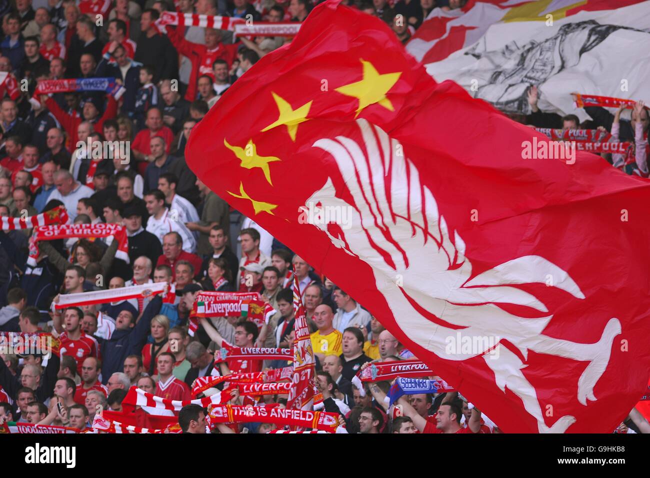 Liverpool fans wave scaves flags in stands hi-res stock photography and ...