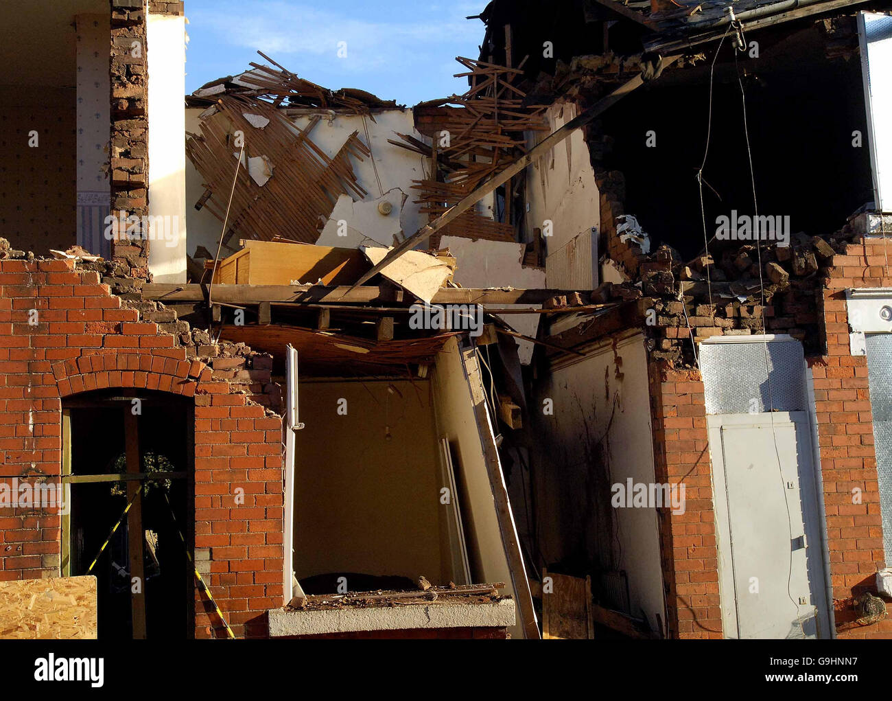 Three hurt in house blast Stock Photo - Alamy