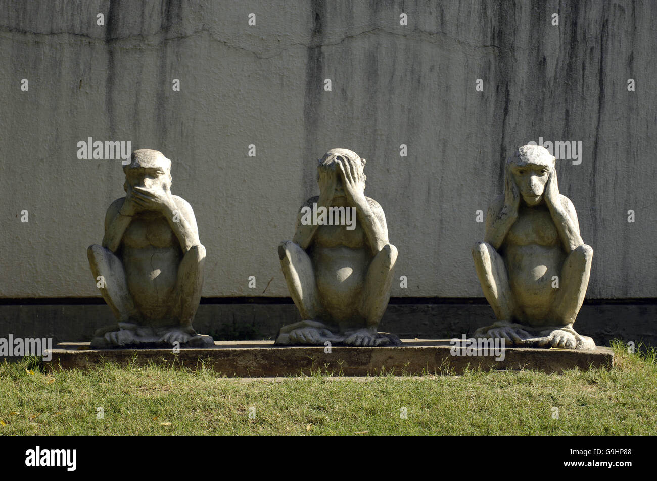 Three monkey statues situated in the grounds of the Satagraha Ashram ...