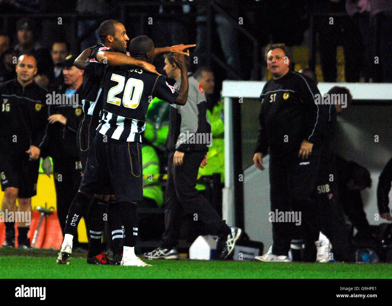 Notts County's Jason Lee celebrates scoring with teammate Junior Mendes ...