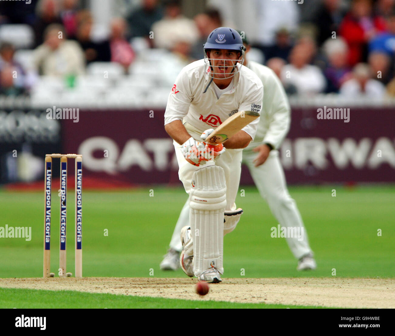 Sussex's Michael Yardy hits one straight down the pitch Stock Photo - Alamy