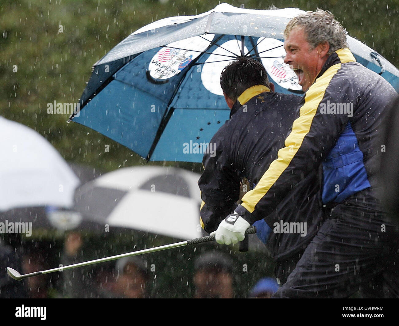 Europe's Darren Clarke celebrates winning on the 16th green during Day ...
