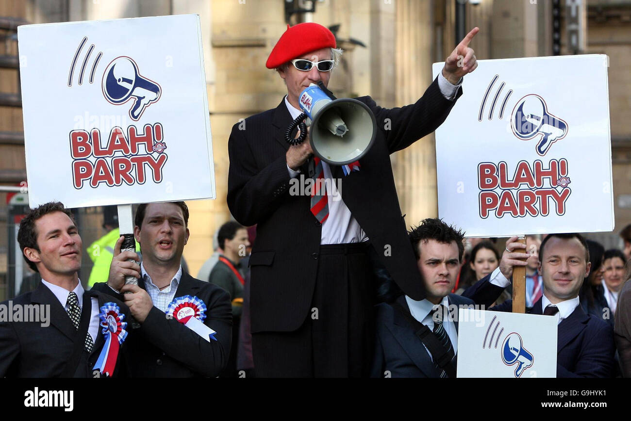 Captain Sensible (centre) launching his political the "no nonsense Blah ...
