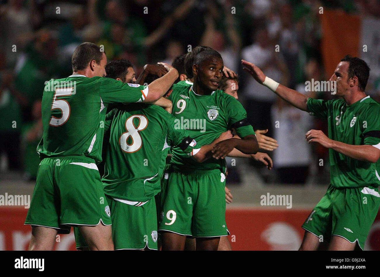 Republic of Ireland's Stephen Ireland (number 8) celebrates scoring ...