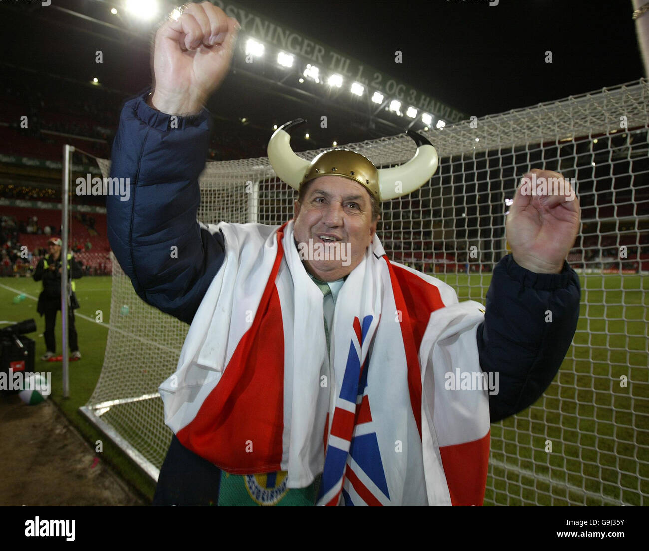 IFA president Jim Boyce celebrates with fans after the UEFA European ...