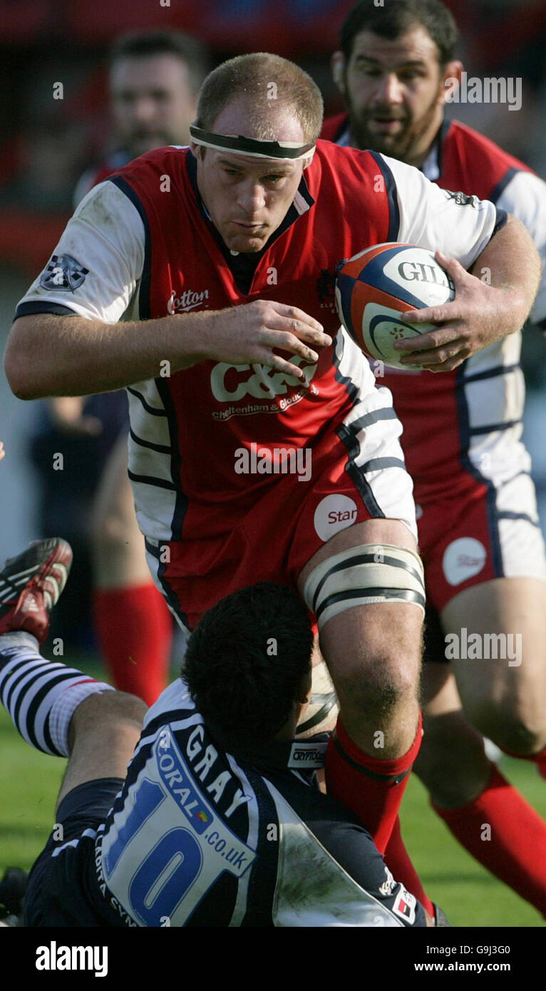 Gloucester's Peter Buxton is tackled by Bristol's Danny Gray during the ...