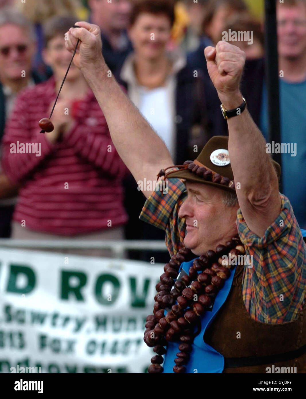 Robin Bailey celebrates after winning a game during the World Conker ...