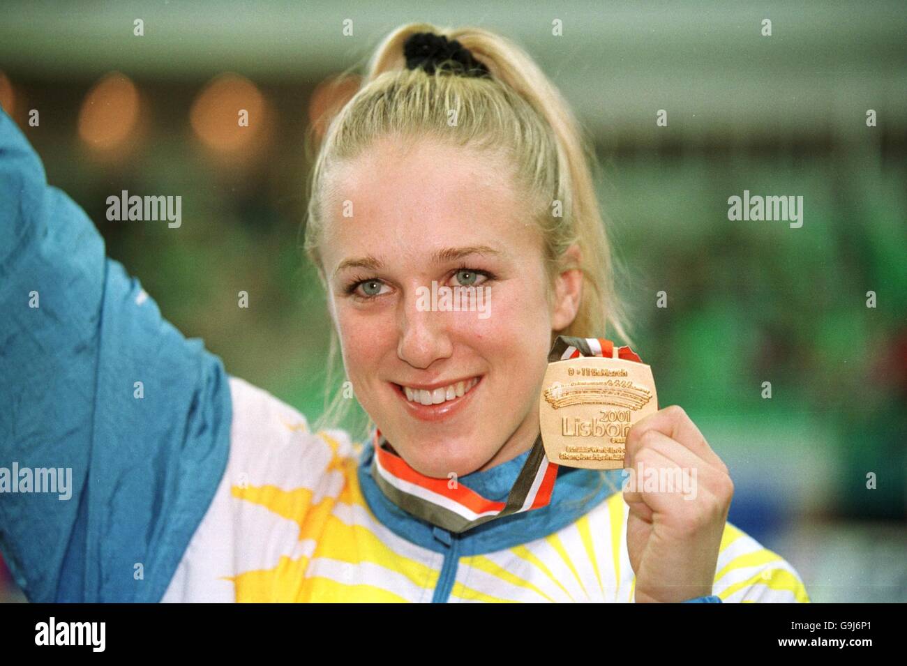 Sweden's Kajsa Bergqvist with her gold medal for the women's high jump ...