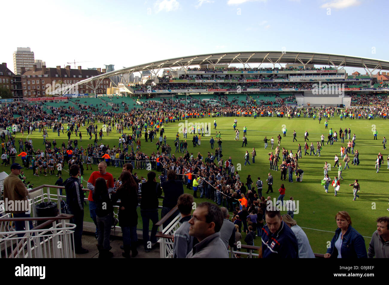 Fans swarm onto the pitch at the Brit Oval, Home of Surrey and venue ...