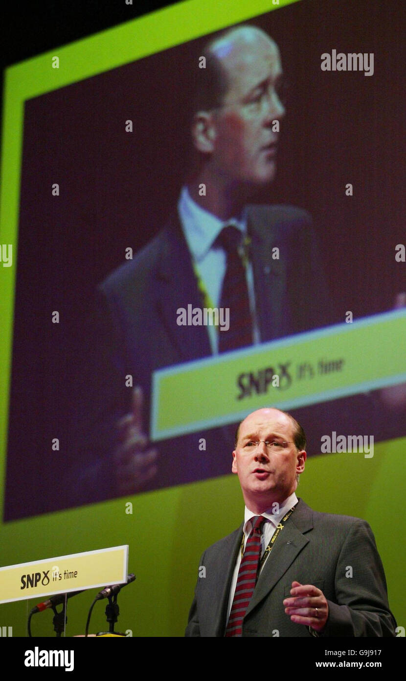 Former Scottish National Party leader John Swinney delivers his speech ...