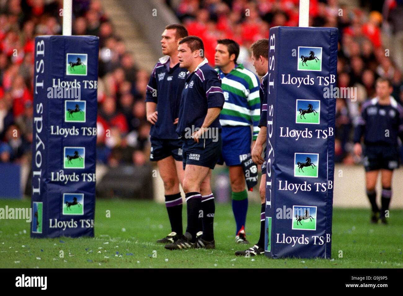 (L-R) Scotland's Jon Petrie and Gordon Bulloch wait as Wales prepare to ...